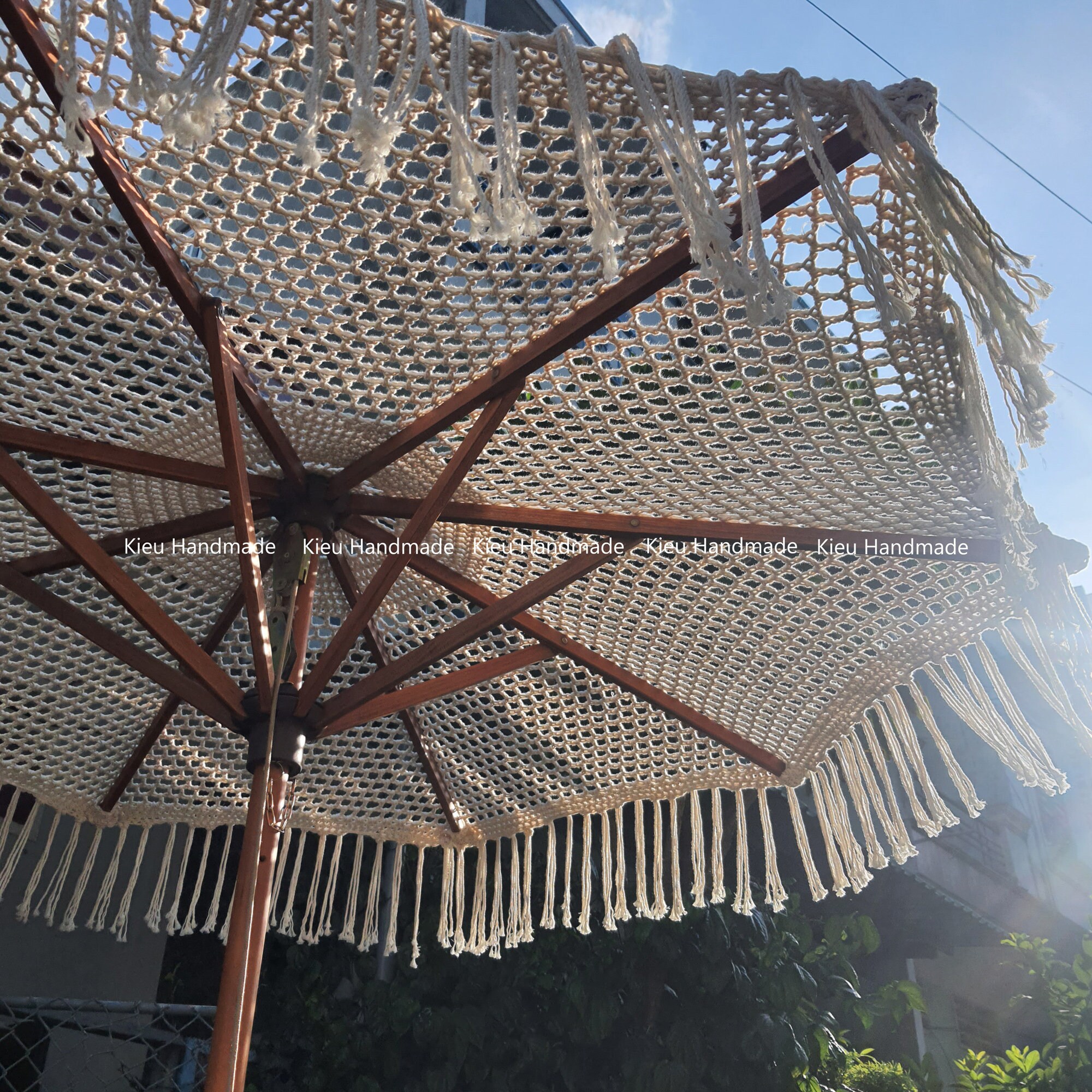 6 Feet - 72 Inches Macrame Umbrella With Wood FRAME, Beach Parasol ...