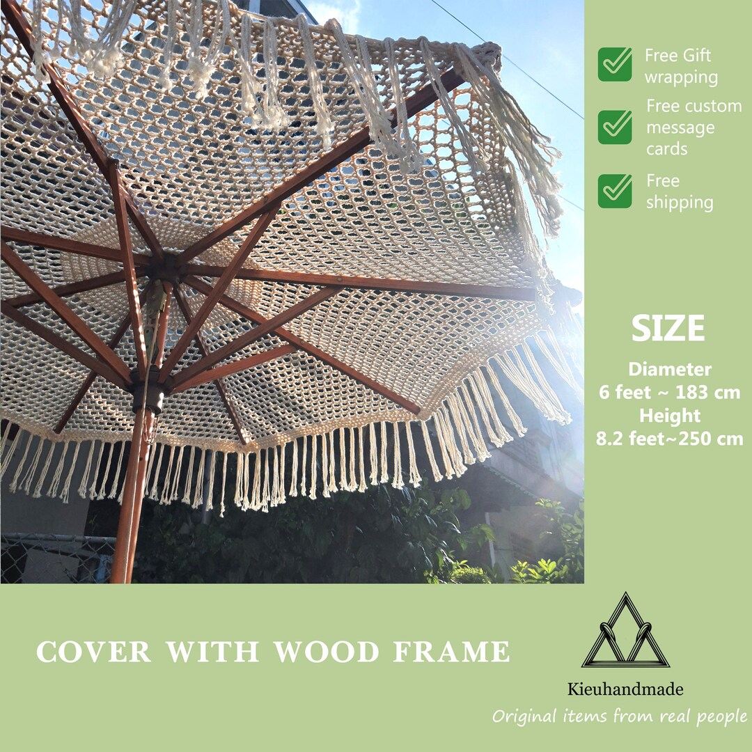 6 Feet - 72 Inches Macrame Umbrella With Wood FRAME, Beach Parasol ...