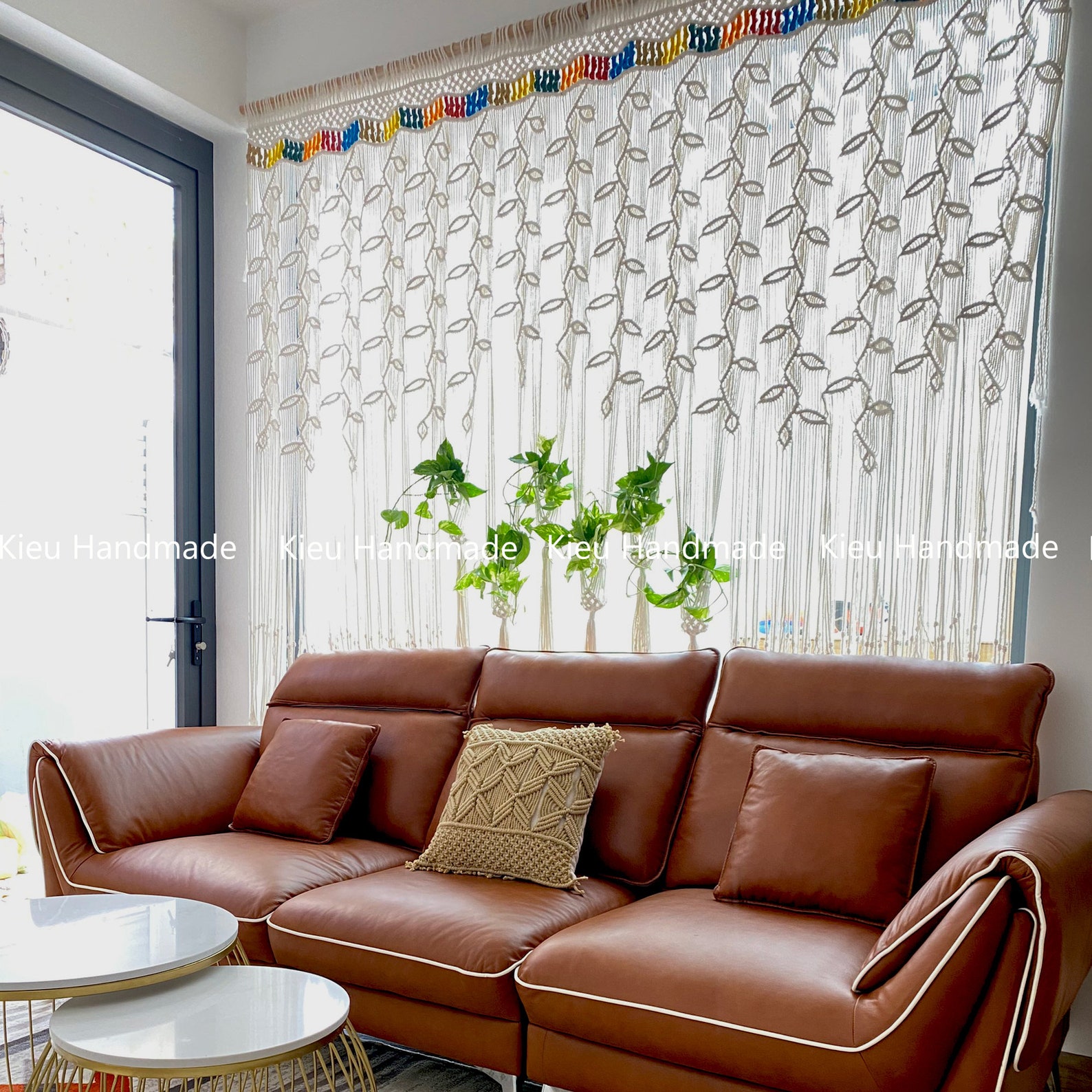 Macrame Window Curtain With Plant Hangers, Tapestry Curtain, Macrame ...