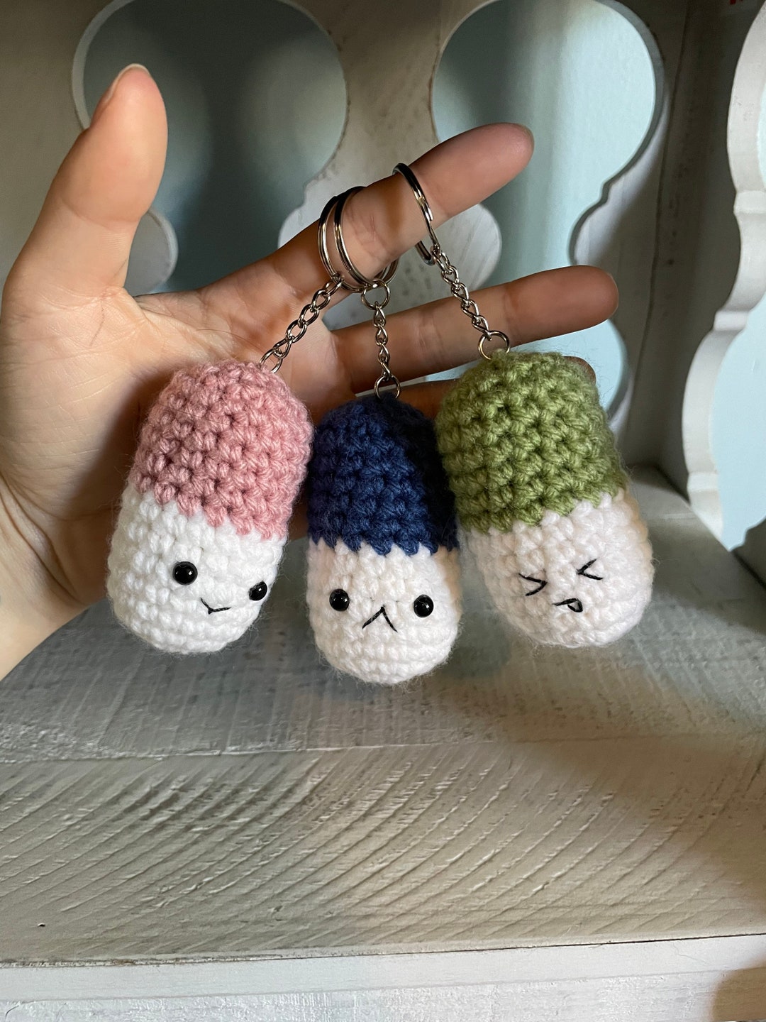 Crochet Amigurumi Chill Pill Plush Keychain Happy Sad Faces - Etsy