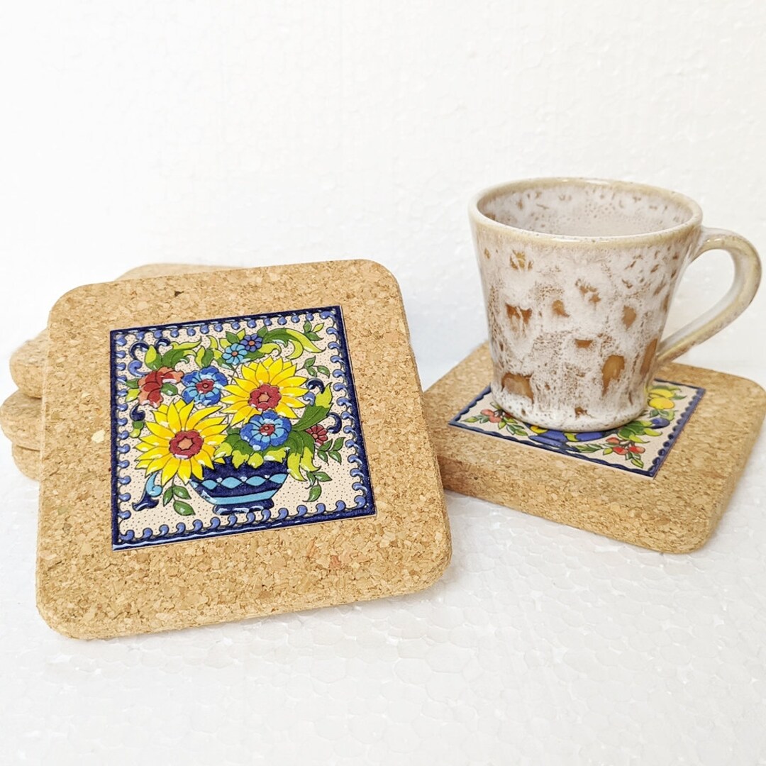 Spanish Coasters Made of Ceramic Tiles With Cork 11cm. 4 Made in ...