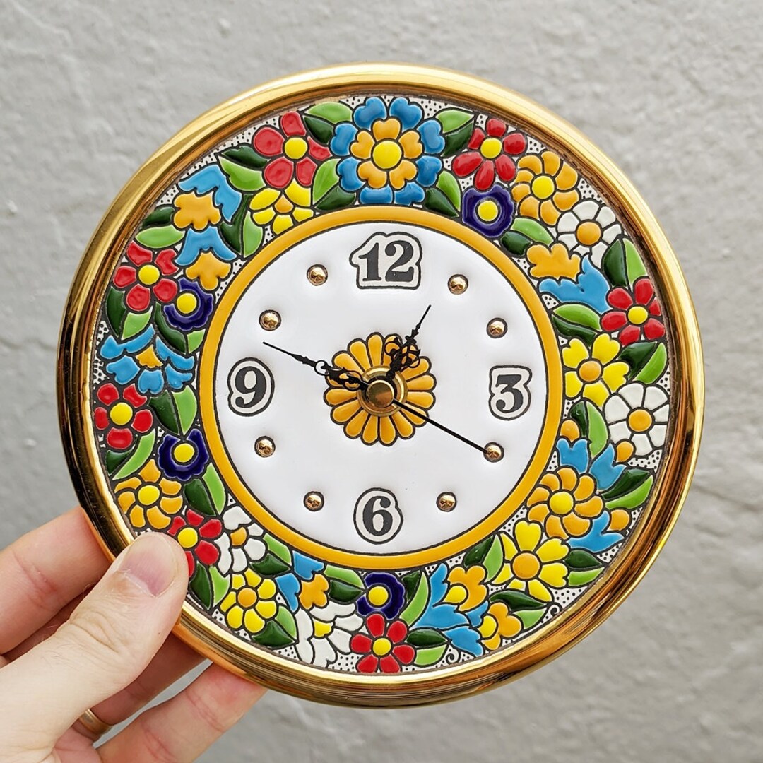 Spanish Ceramic Clock 17cm.6.7 Enameled by Hands Dry Cord Seville ...