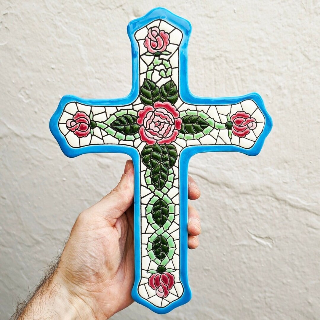 Hand-glazed Ceramic Cross 27cm. 10.6 Seville Andalusia Spain Andalusian ...