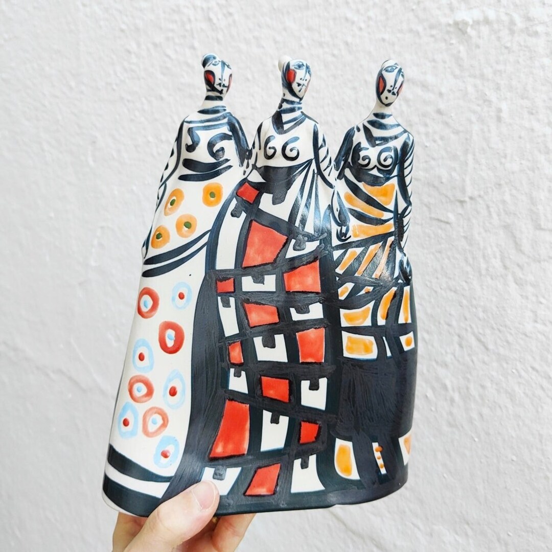 Ceramic Figure Three Women Hand Painted picassian Style 27cm. 10.6 ...