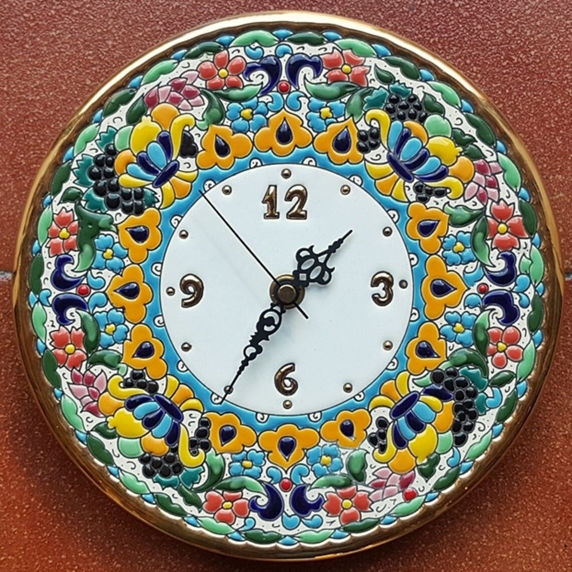 Spanish ceramic clock 22cm. 8.7 enameled by hands | Etsy