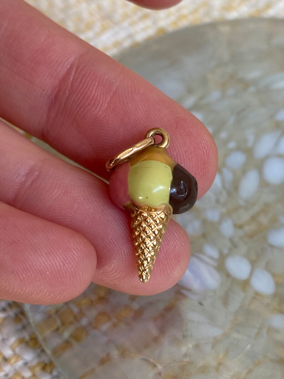Vintage 9ct Gold Enamel Ice Cream Cone Charm - Etsy