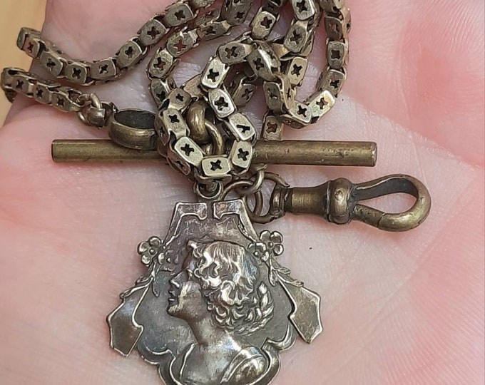 Antique Star Pierced Watch Chain With Art Nouveau Fob - Etsy