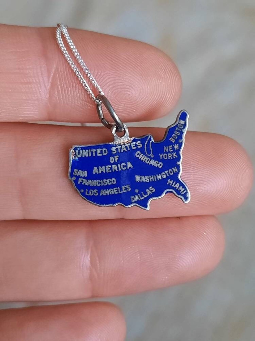 Vintage Enamel Charm of USA Map - Etsy