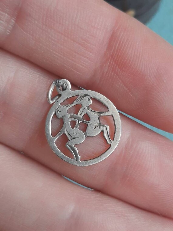 Gemini charm. Zodiac symbol vintage silver charm. Ast… - Gem