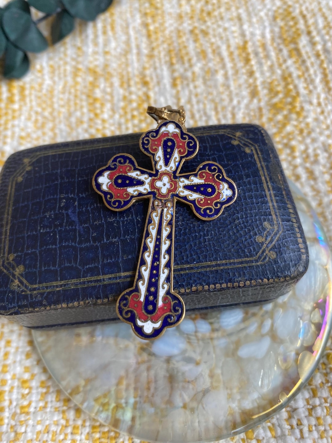 Antique Enamel Cross Pendant. Large Enamel Crucifix - Etsy