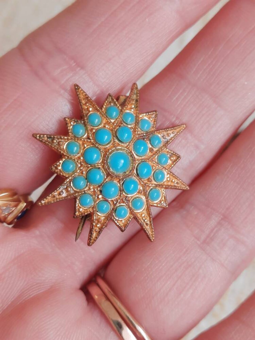 Antique Turquoise Sunburst Brooch - Etsy