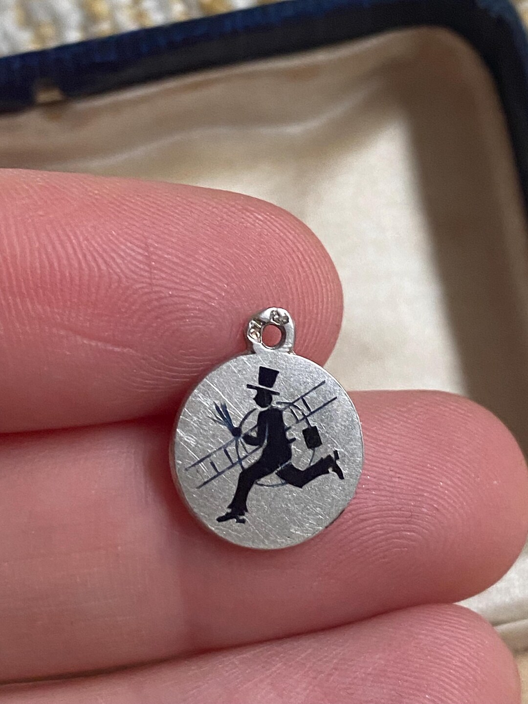 Antique Silver Lucky Charm of Chimney Sweep. Tiny Enamel Victorian Good ...