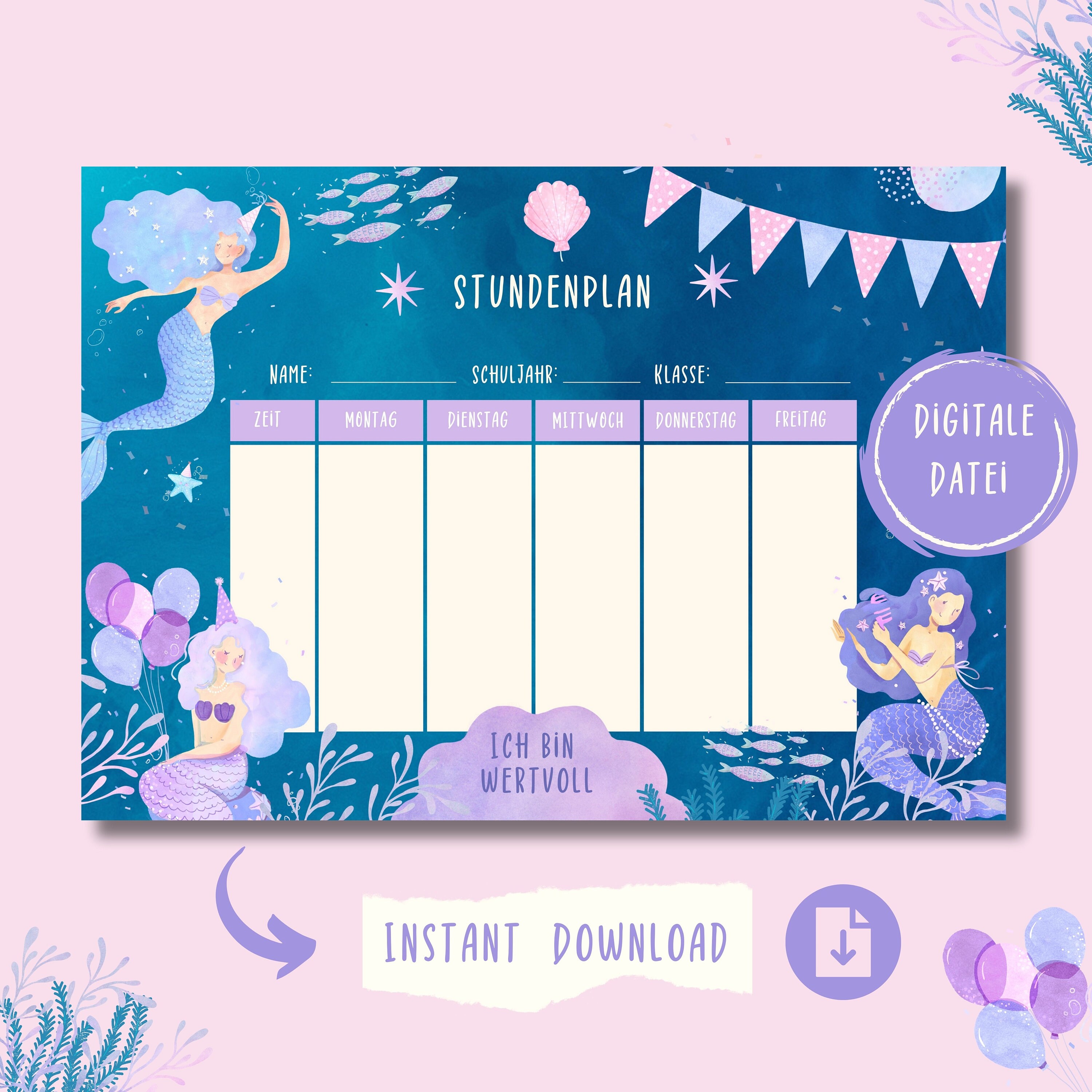 Mermaid Timetable Timetable Download Back to School Gift - Etsy