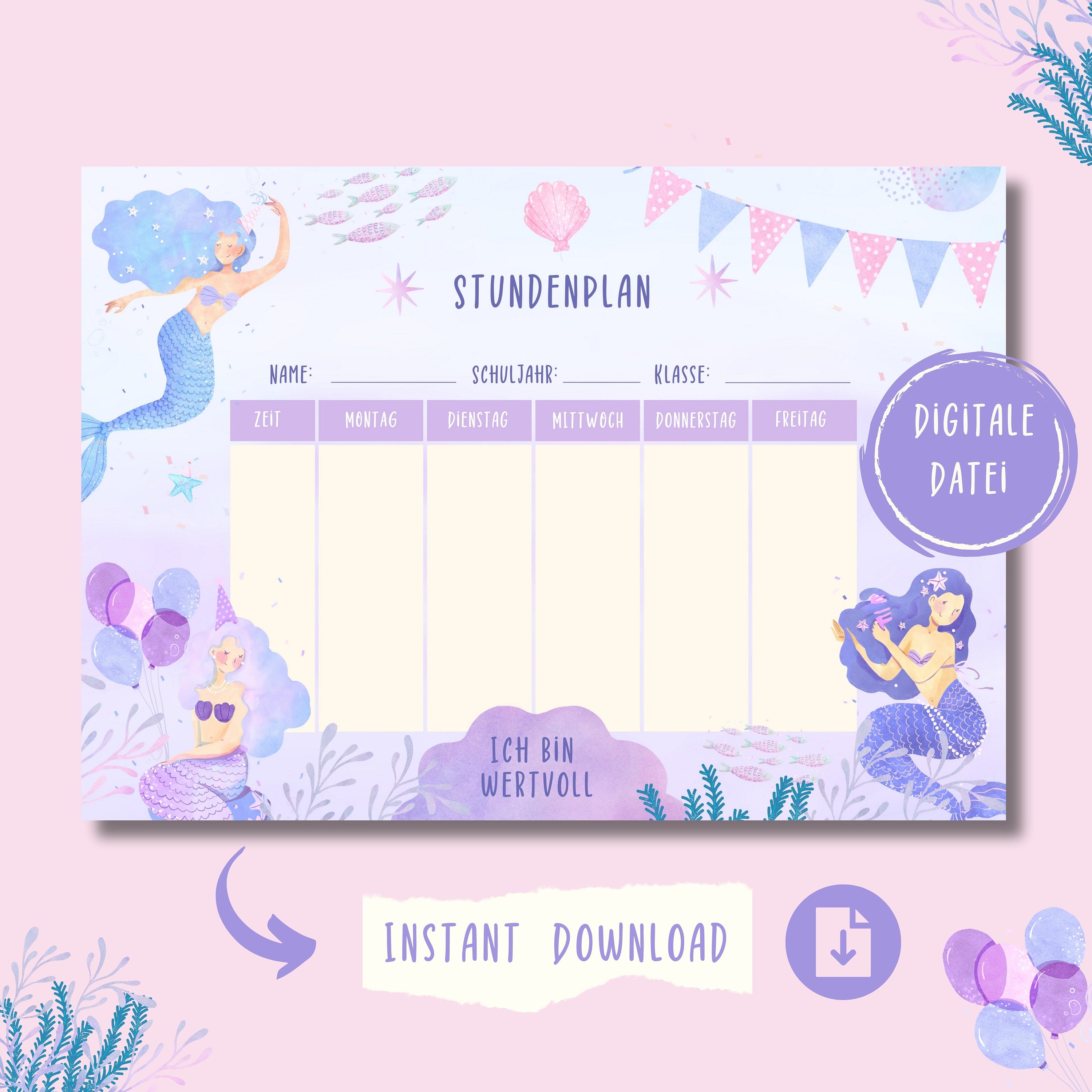 Mermaid Timetable Timetable Download Back to School Gift - Etsy