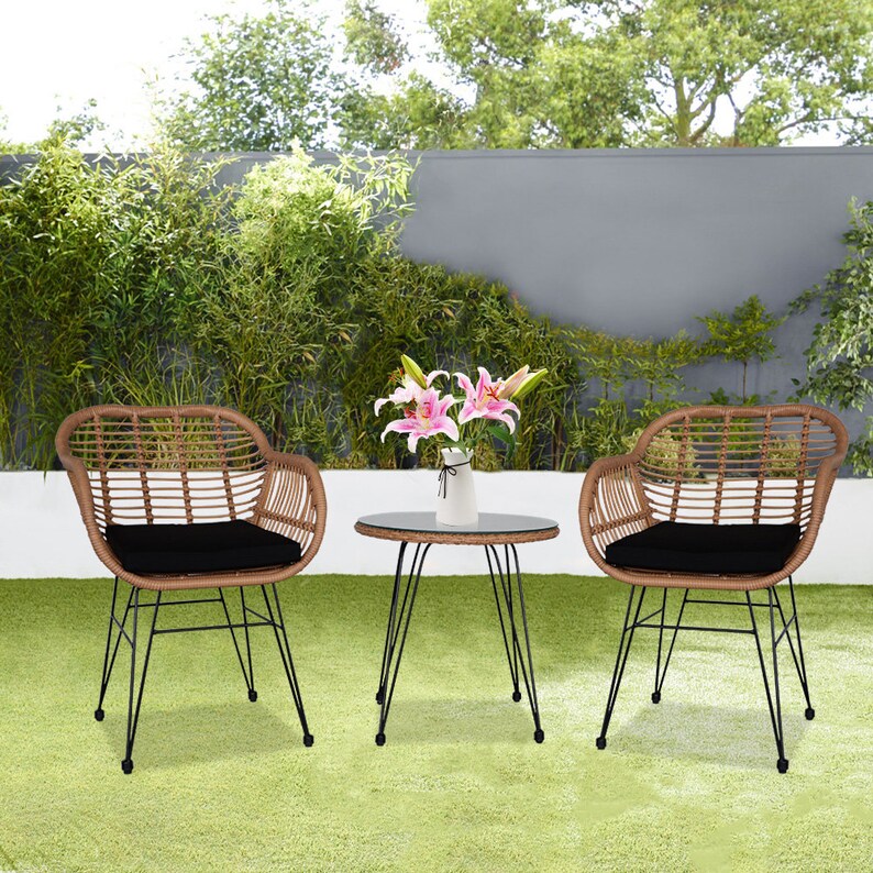 Oshion 3pcs Wicker Rattan Patio Conversation Set With Tempered Etsy