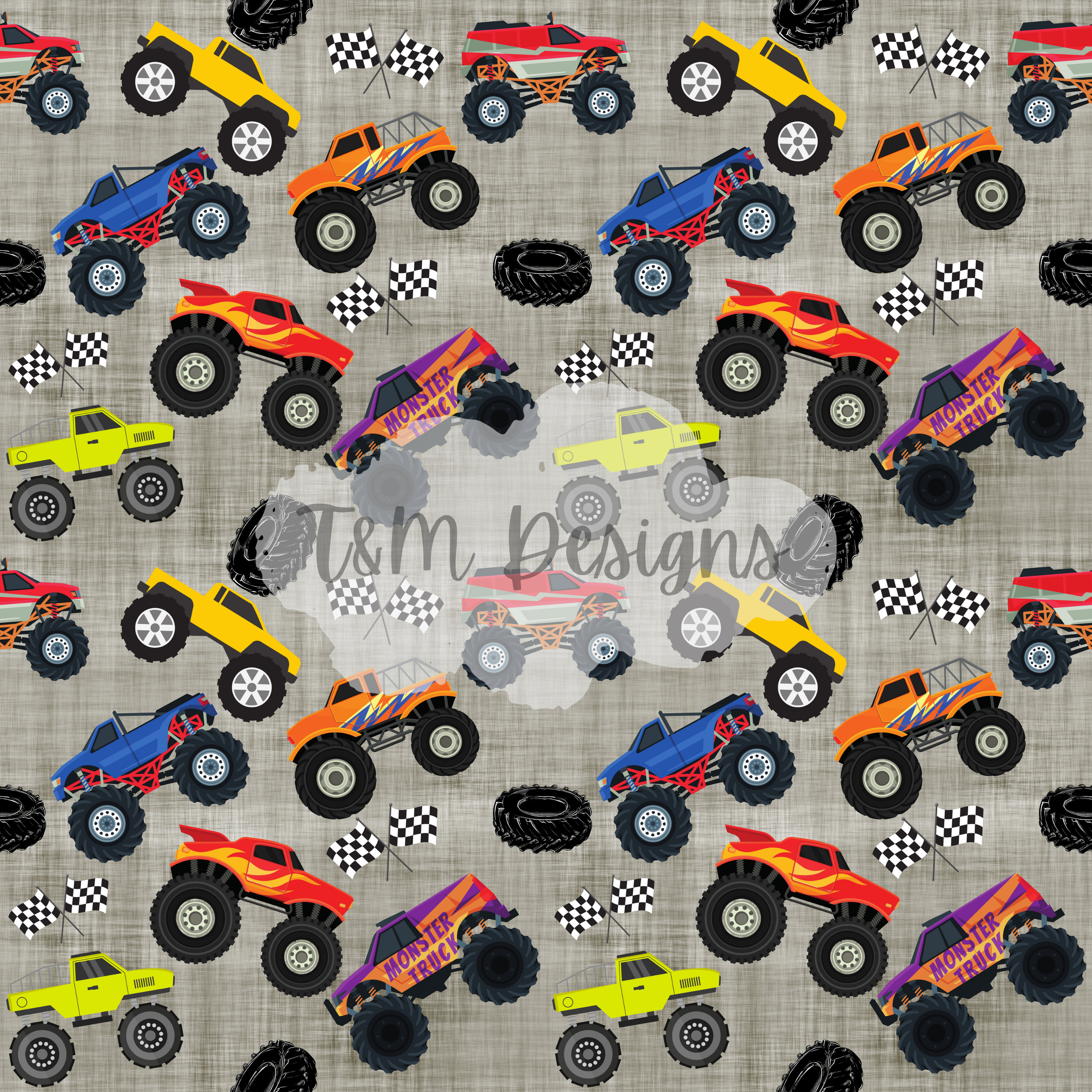 Monster Truck Seamless Pattern, Digital Pattern Paper, Trucks ...