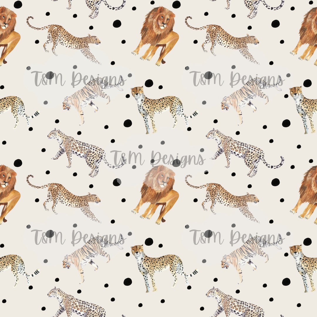 Watercolor Wild Cats Seamless Pattern: Tiger, Lion, Cheetah (PNG ...