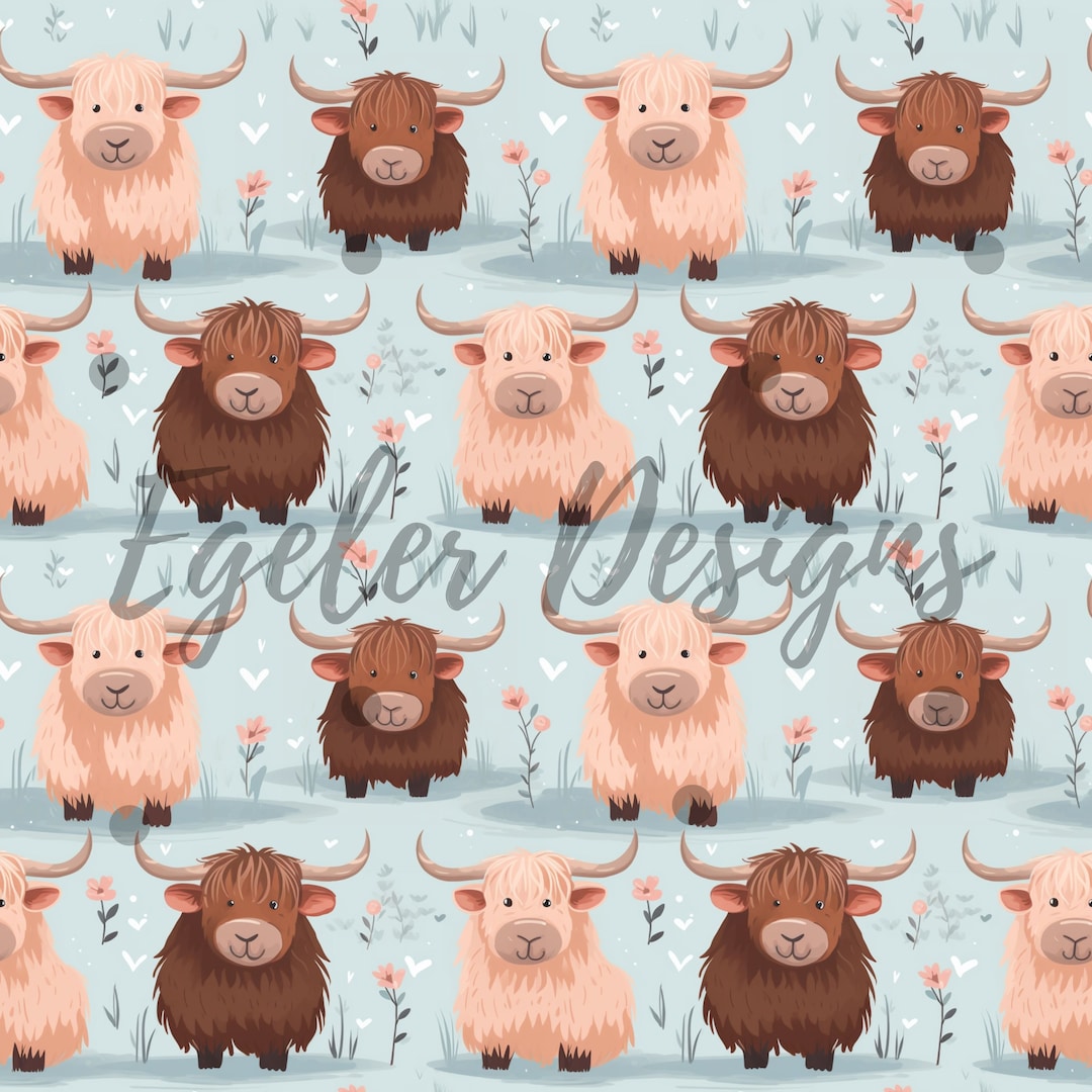 Cute Highland Cow Seamless Pattern File, Western Cow Seamless, Long ...