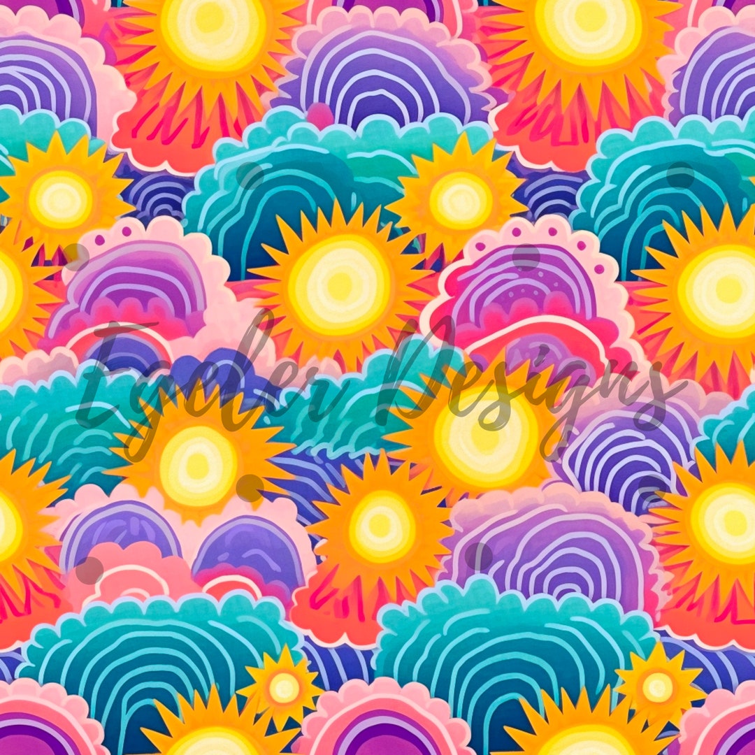 Girls Seamless File, Neon Rainbow Clouds Seamless Pattern, Girls ...