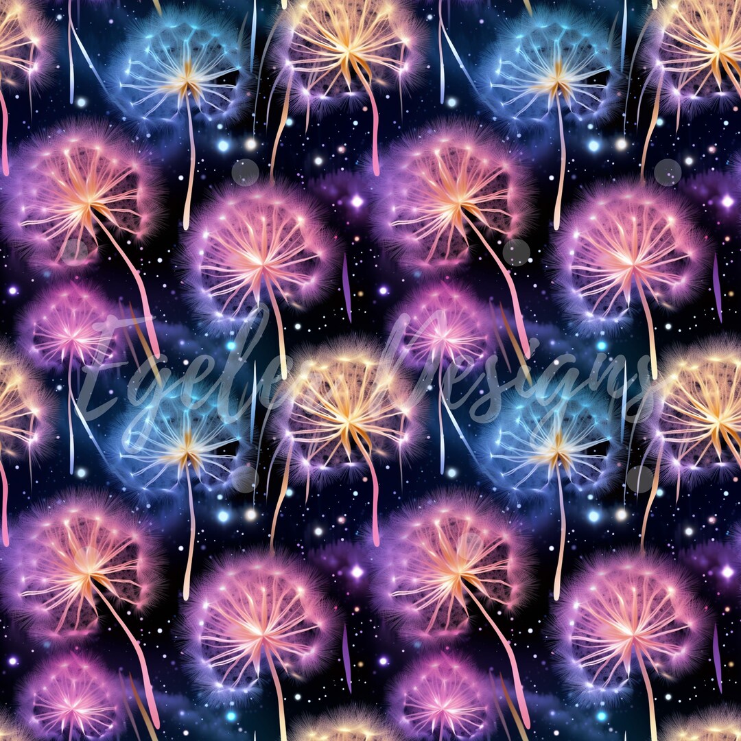 Dandelion Watercolor Seamless Pattern Clipart Bundle, Blowball Flower ...