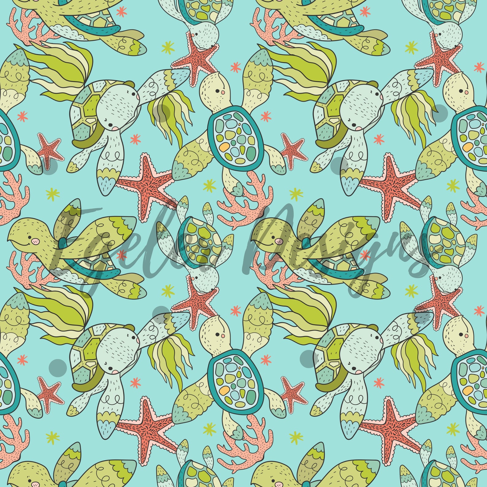 Sea Turtle Seamless Pattern, Colorful Turtle Pattern, Sea Turtle ...