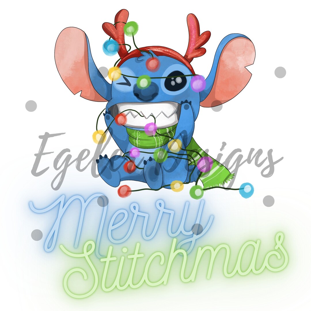Merry Stitchmas, Sublimation, Watercolor Clipart, Blue Alien Clipart ...