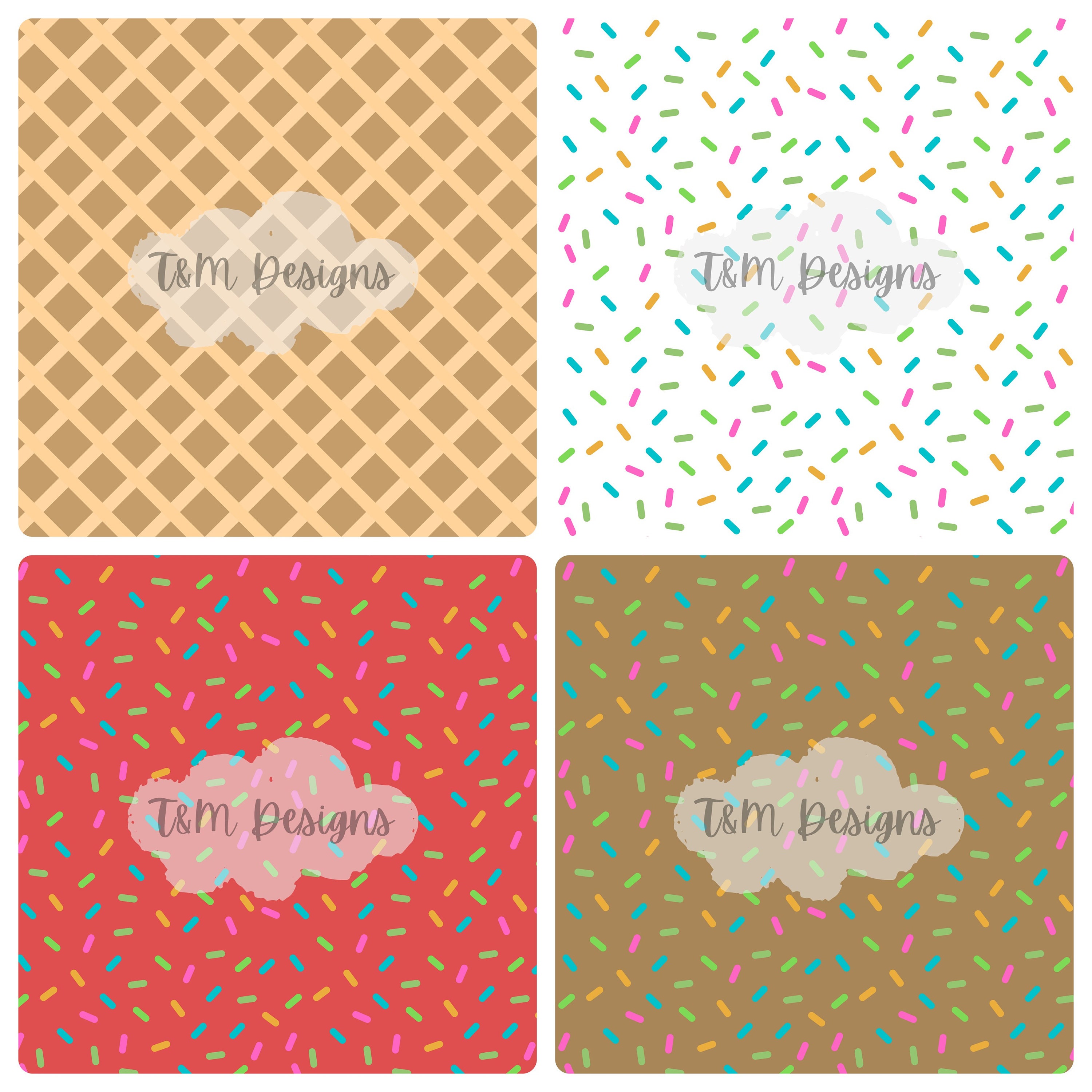 Ice Cream Seamless Patterns Seamless Waffle Cone Ice Cream Etsy