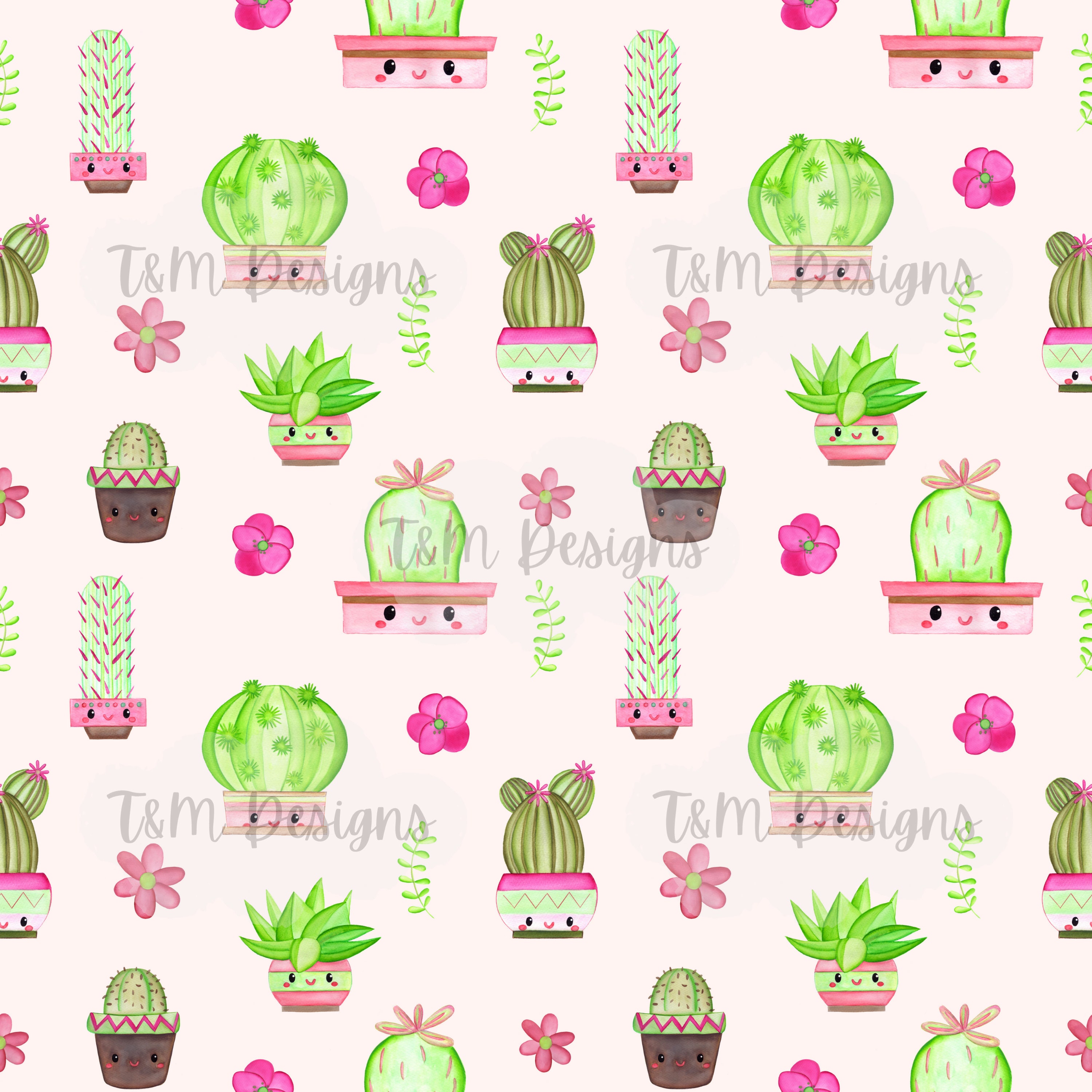 Girly Cactus Seamless Pattern Digital Pattern Papers Digital - Etsy