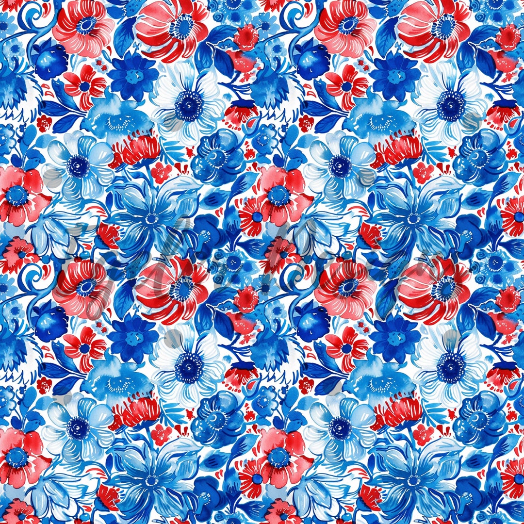 Fourth of July Fabric Pattern, Seamless Pattern, Floral Seamless ...