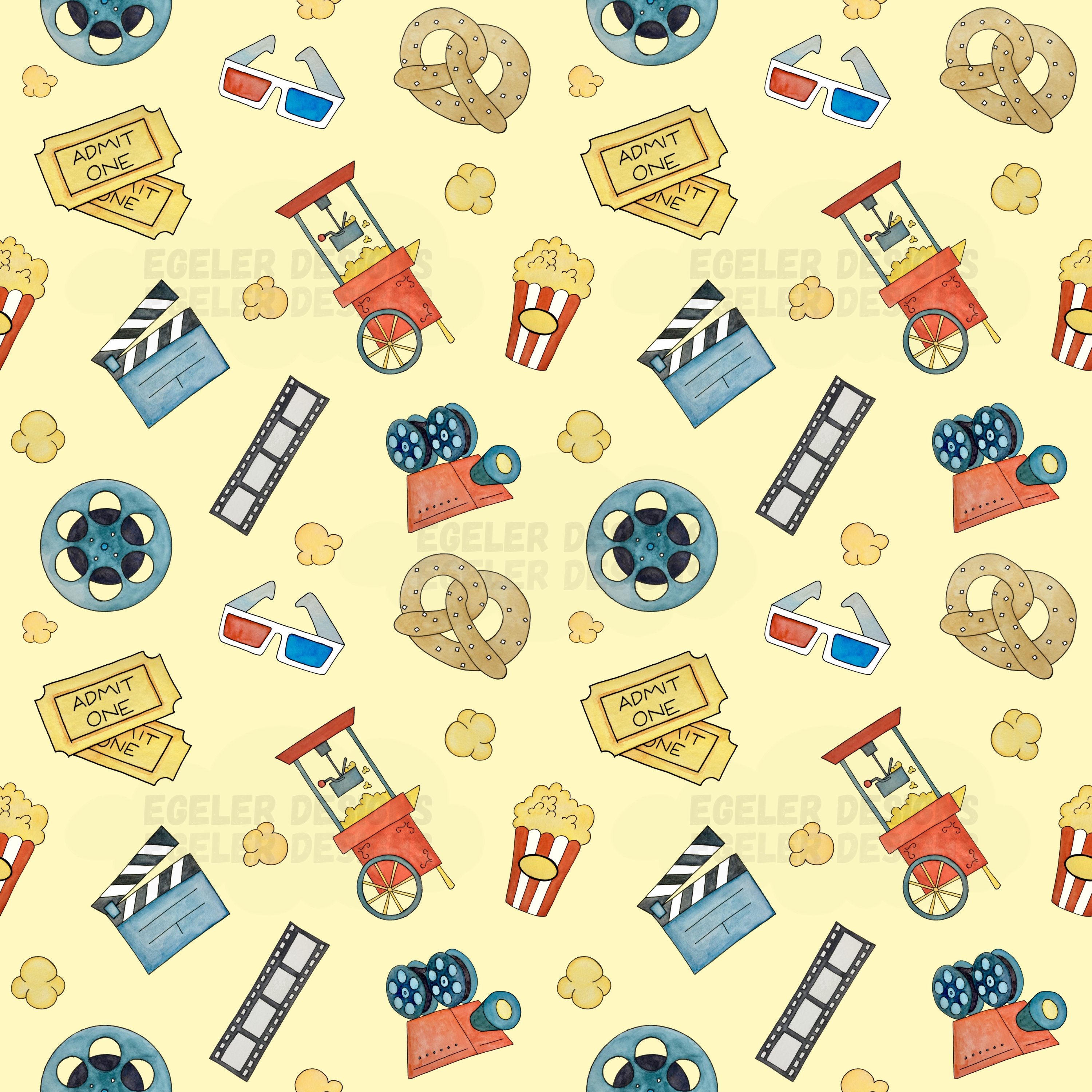 Seamless Pattern Movie Night Pattern Scrapbooking Cinema | Etsy