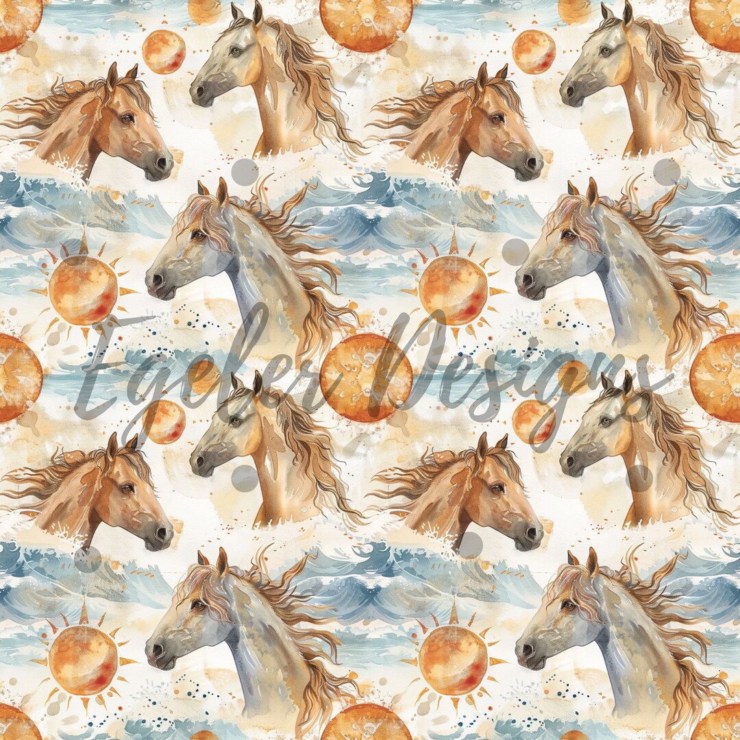 Horse Seamless Pattern Pony Digital Paper Horse-riding Repeat Pattern ...