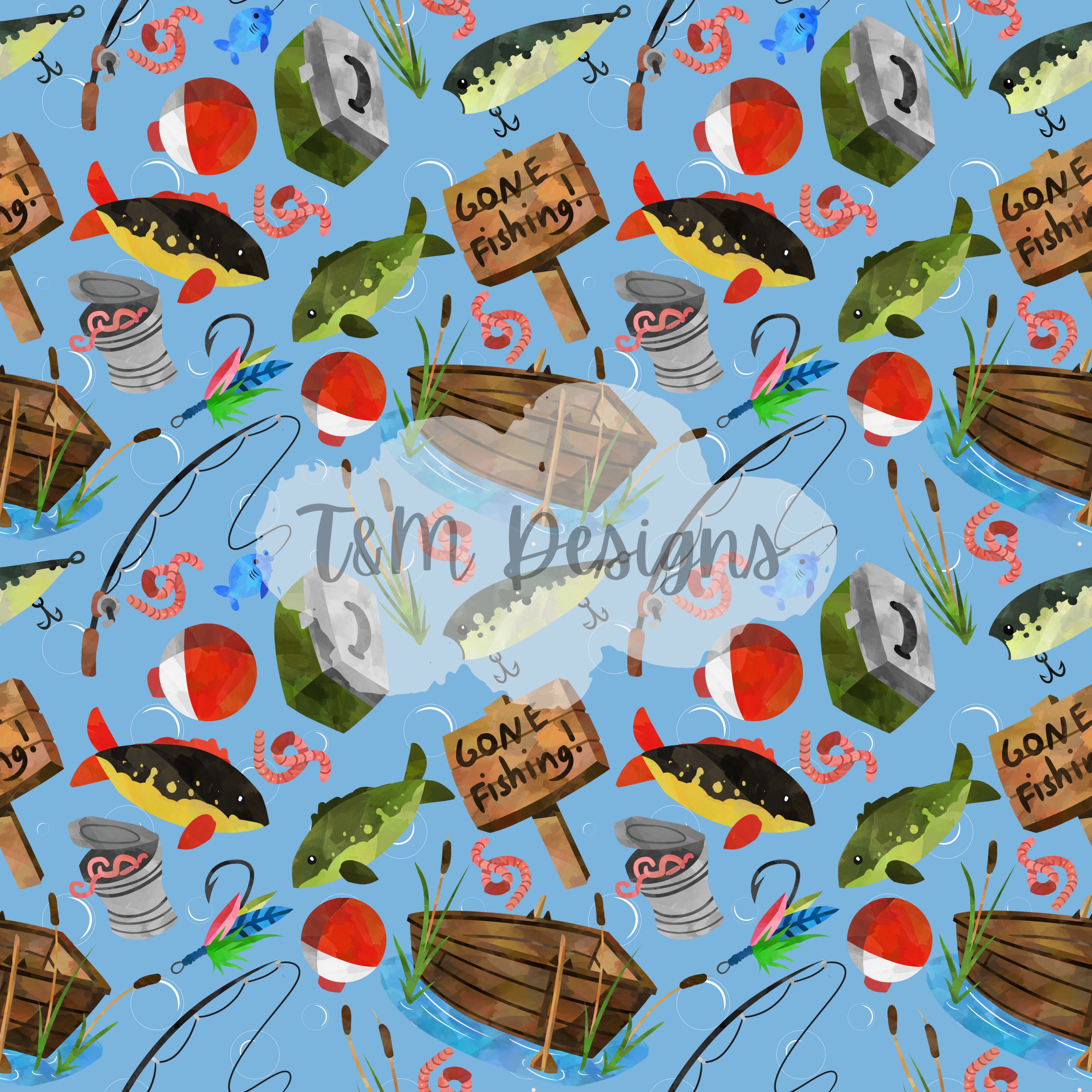 Gone fishing seamless pattern fishing digital paper seamless | Etsy