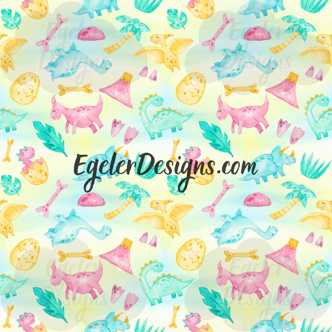 Girly Dinosaur Seamless Pattern, Watercolor Dinosaurs, Seamless Pattern ...