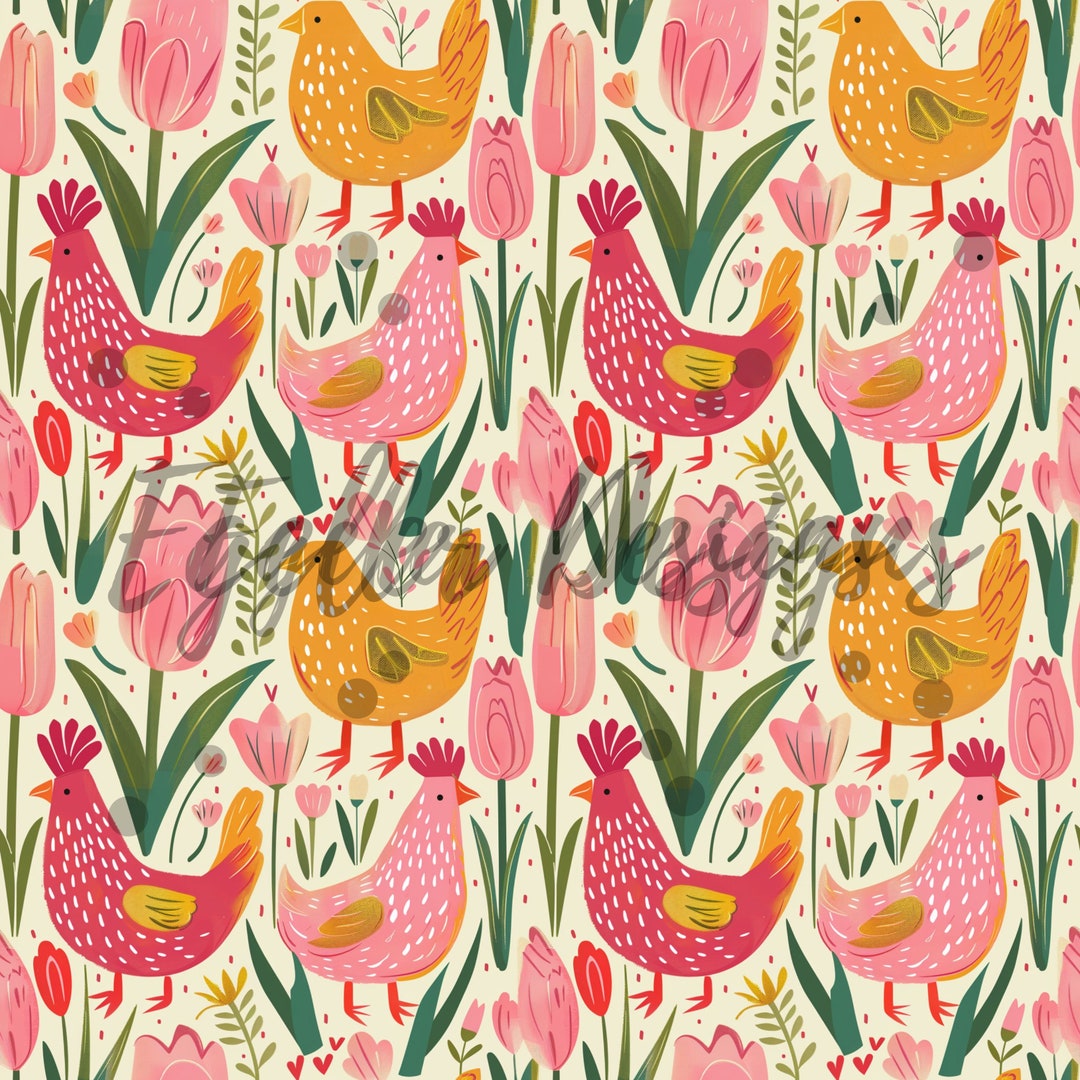 Pastel Chickens Seamless | Pink Chicken Seamless | Chicken Floral ...