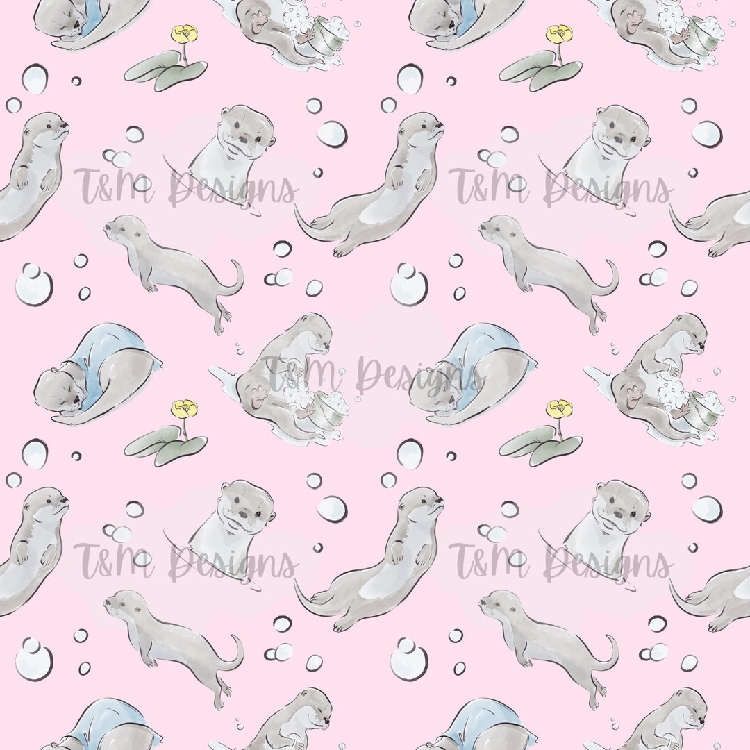 Sea Otter Seamless Pattern, Girly Animal Digital Seamless, Pink Otter ...