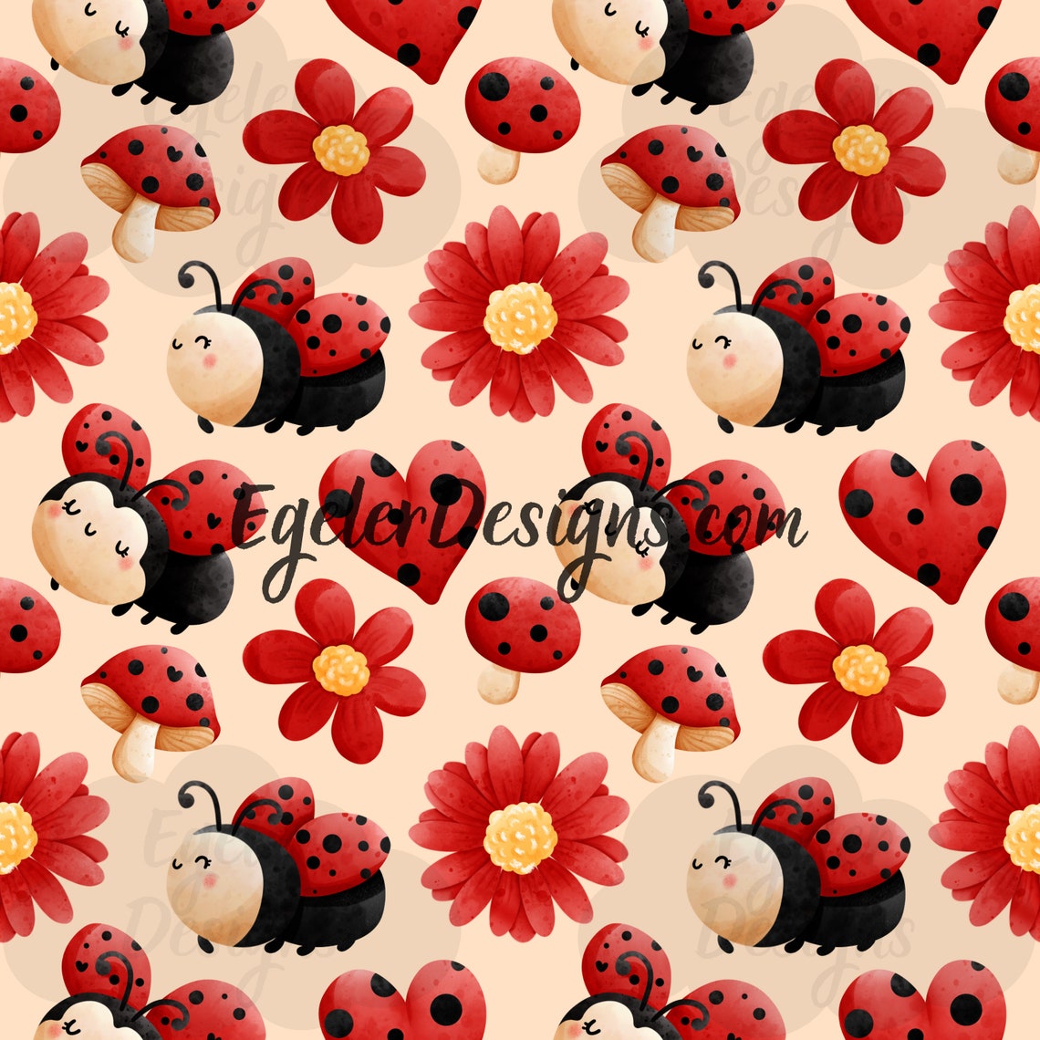 Seamless Lady Bug Pattern, Bug Pattern, Seamless Pattern, Digital ...