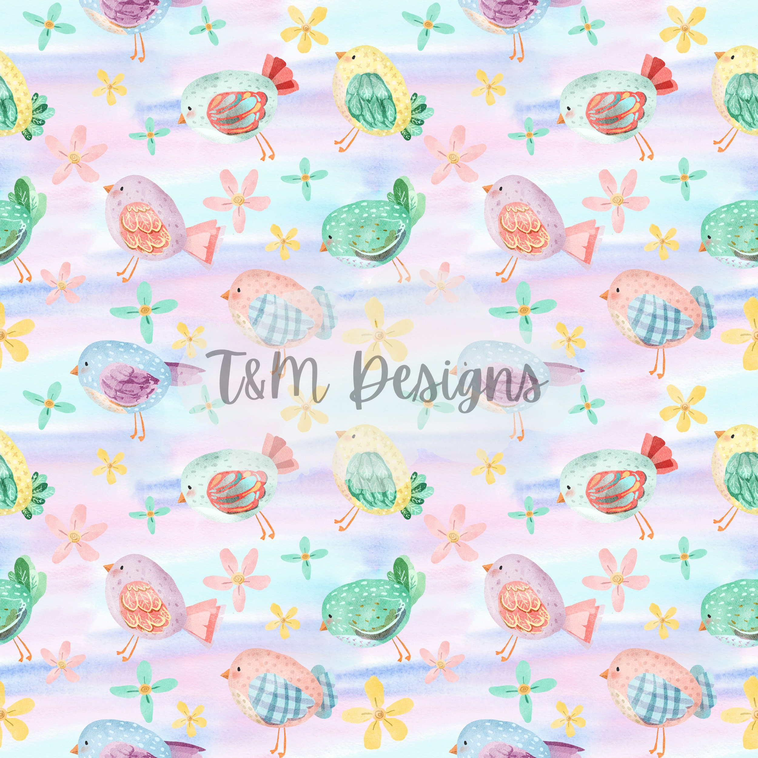 Seamless Pattern Pastel Bird Clipart Watercolor Digital | Etsy