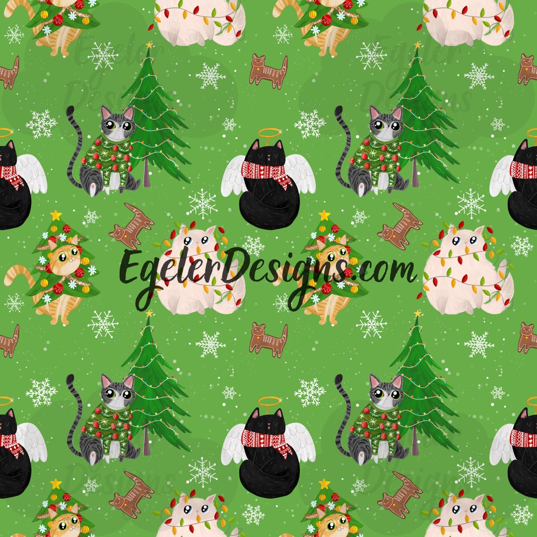 Christmas Cat Seamless Pattern, Seamless File, Christmas Digital ...