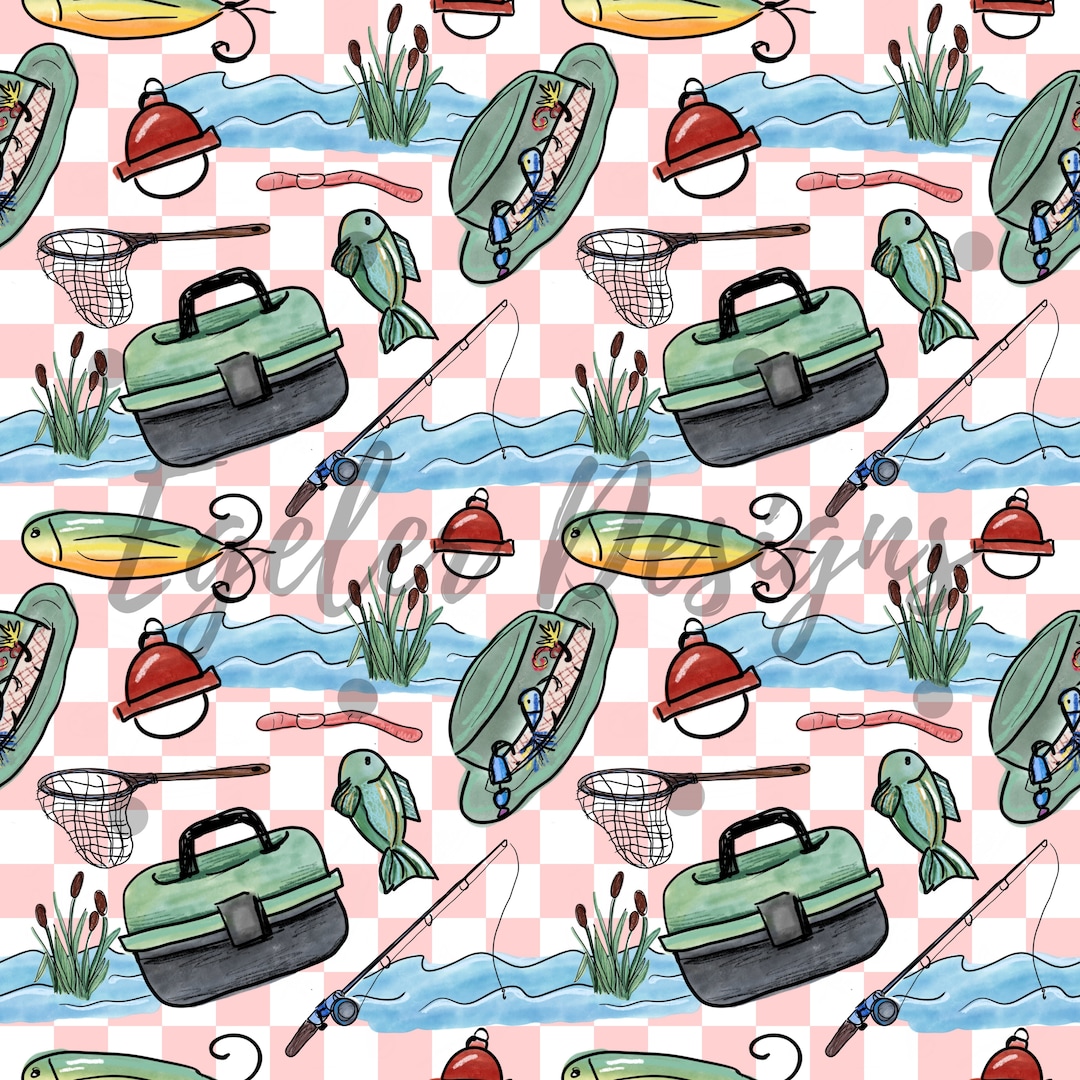 Girly Fishing Seamless Pattern, Pink Outdoor Fishing Season Pattern ...