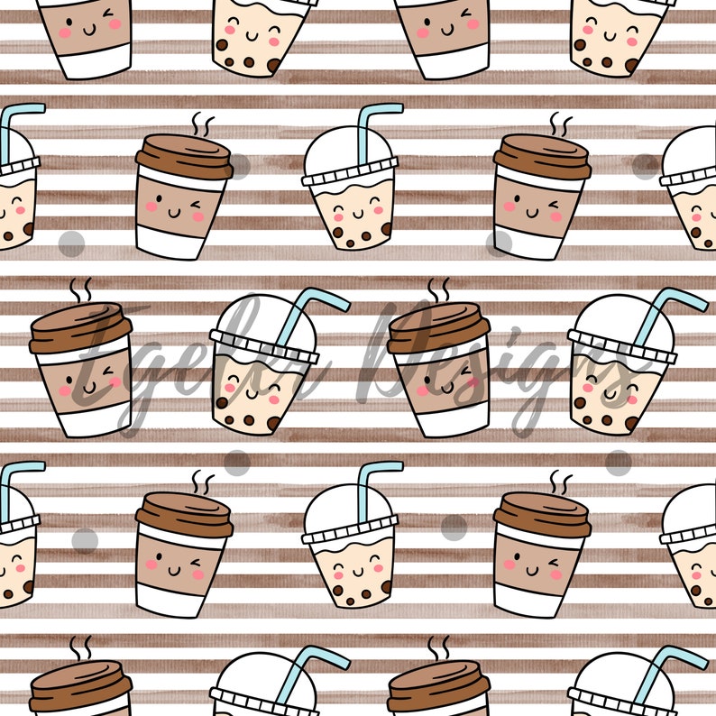 Kawaii Coffee Seamless Pattern, Digital Download, Coffee Seamless File ...