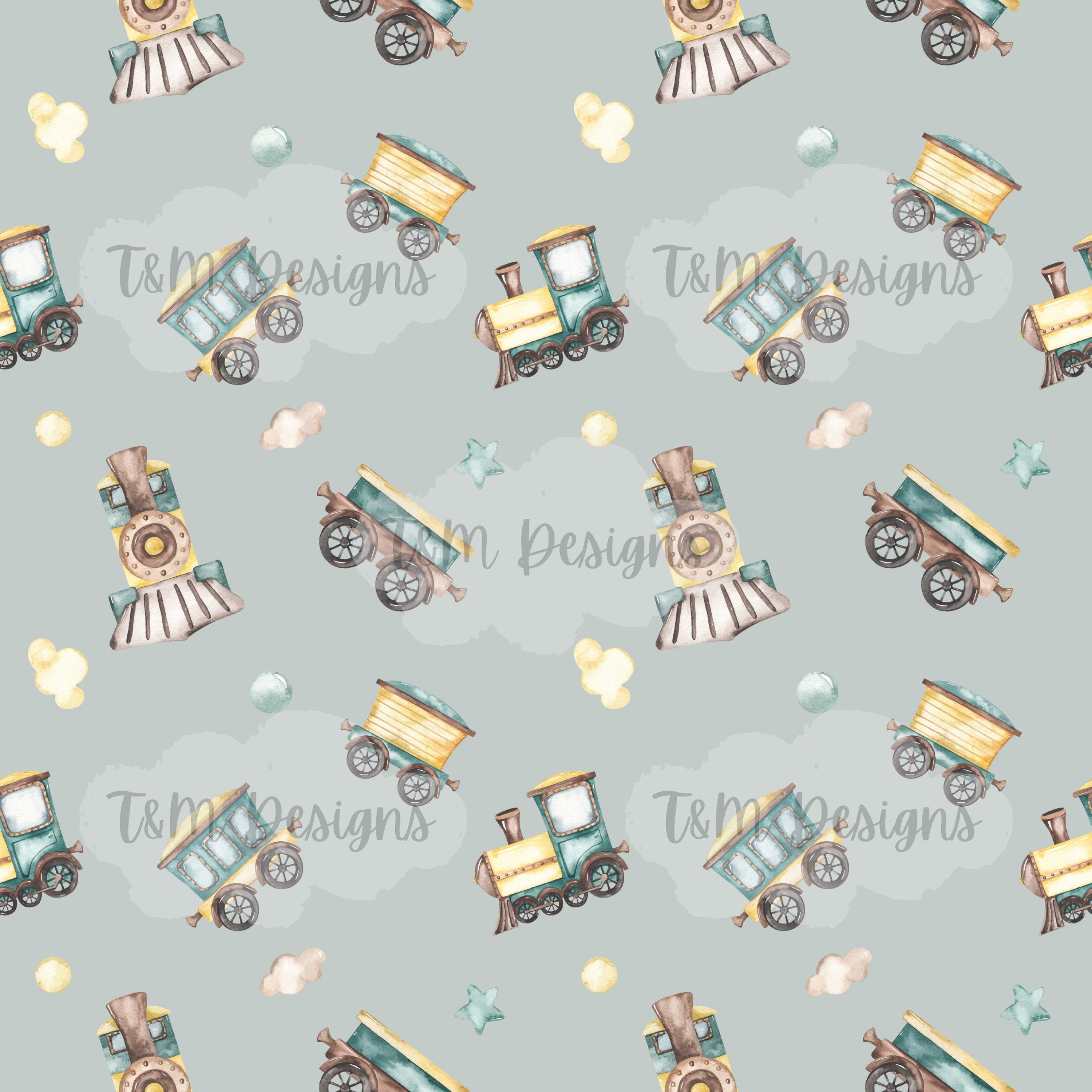 Watercolor Vintage Train Seamless Pattern Boy Pattern - Etsy
