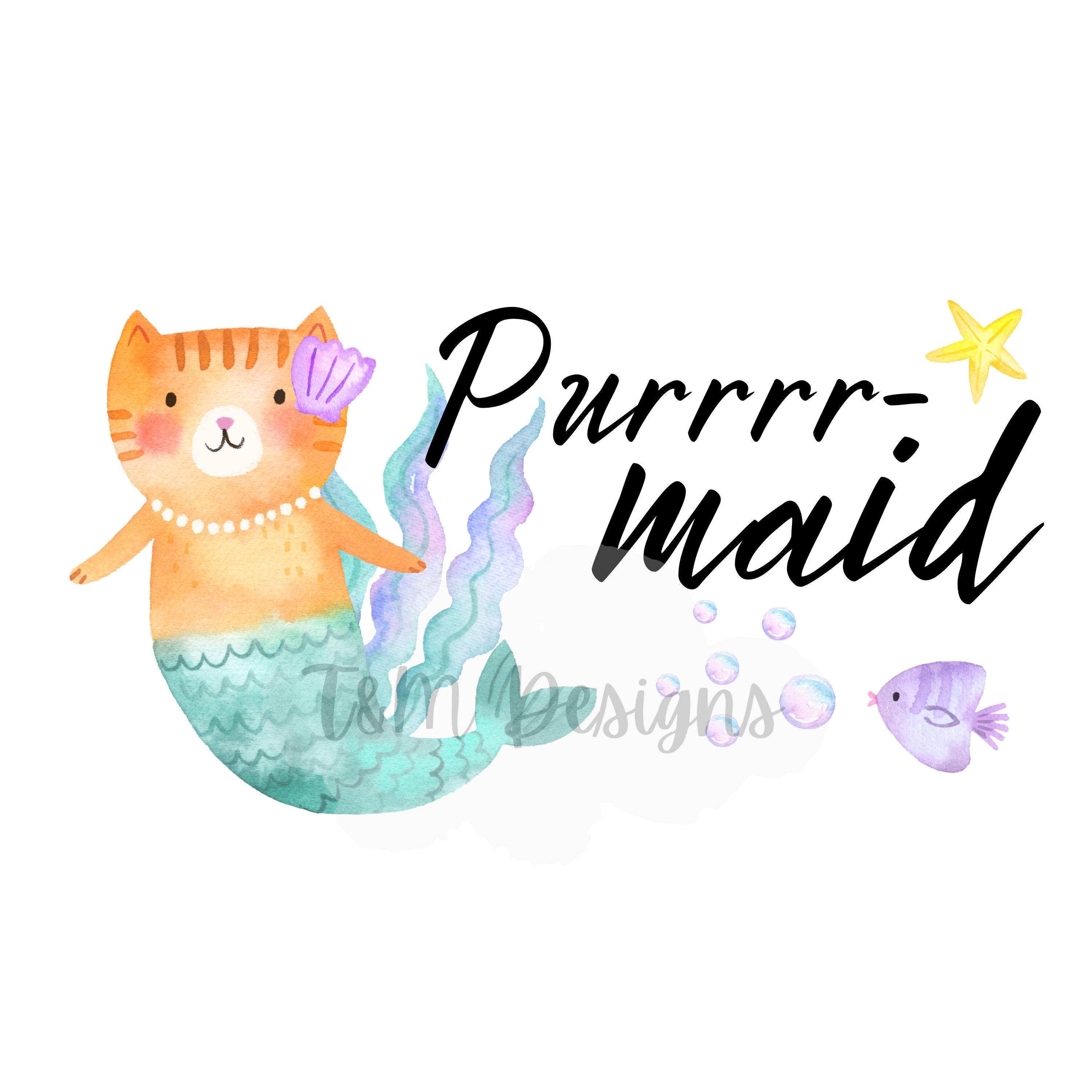 Watercolor Clipart Cat Clipart Mermaid Clipart Cute Animal | Etsy