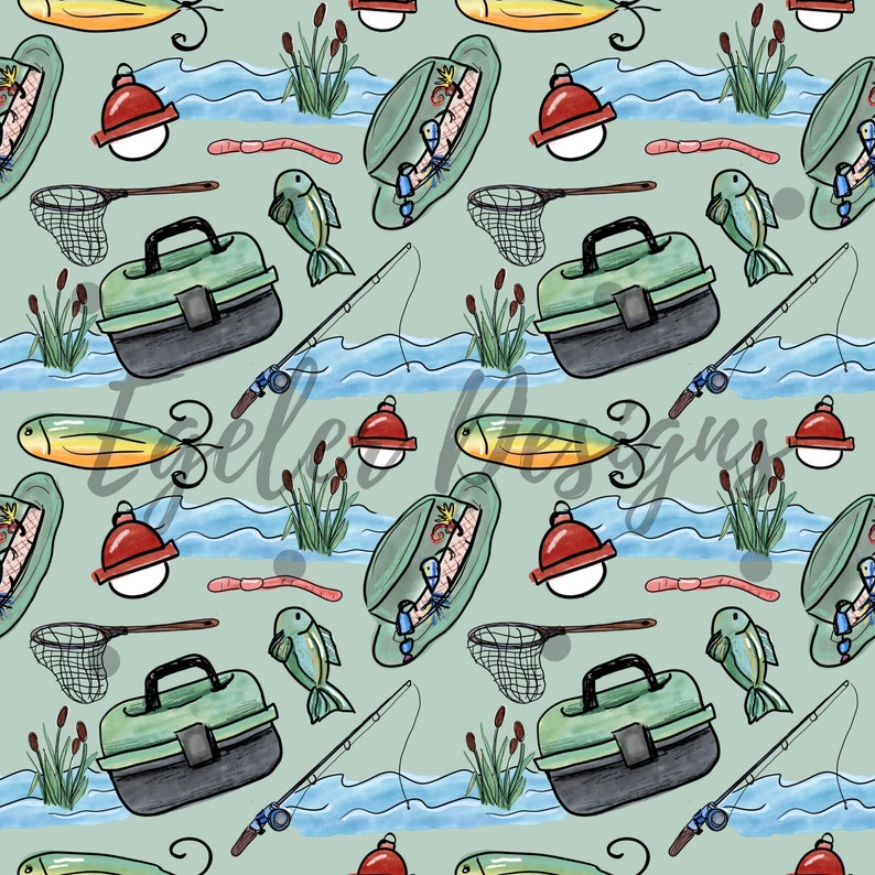 Fishing Seamless Pattern, Digital Outdoor Fishing Season Pattern ...