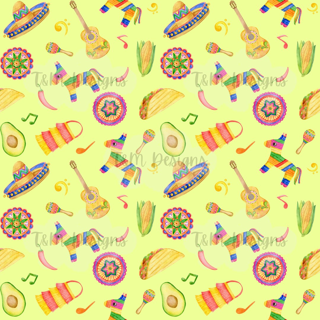 Fiesta Seamless Pattern, Fiesta Clipart, Watercolor Pattern, Seamless ...
