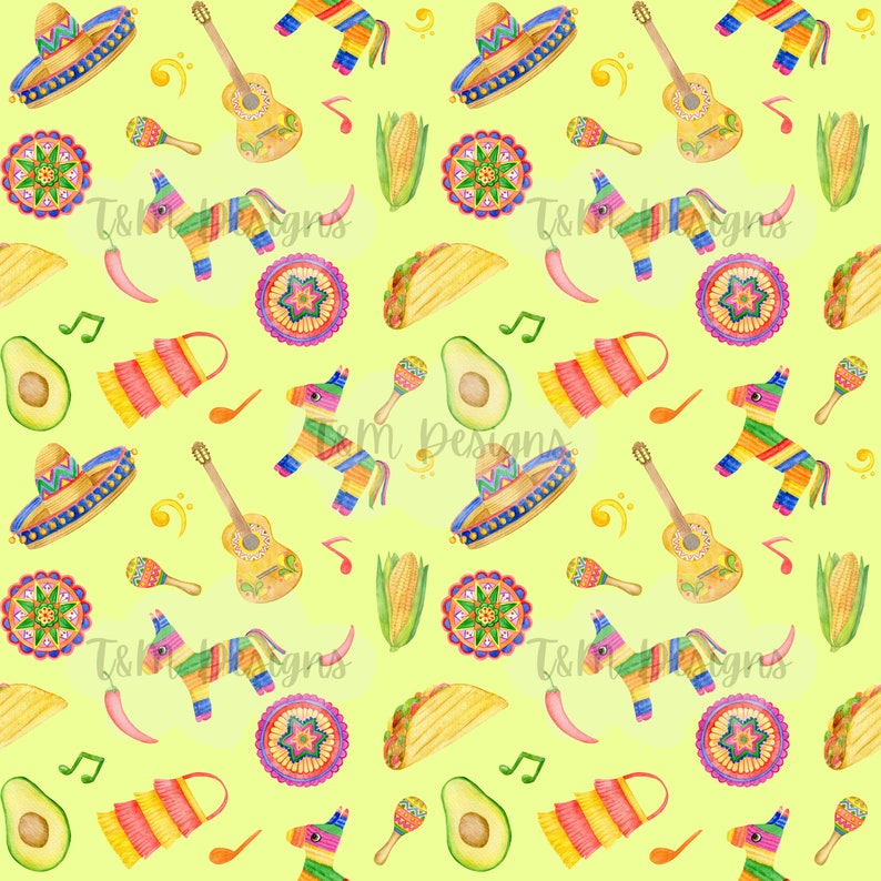 Fiesta Seamless Pattern Fiesta Clipart Watercolor Pattern - Etsy