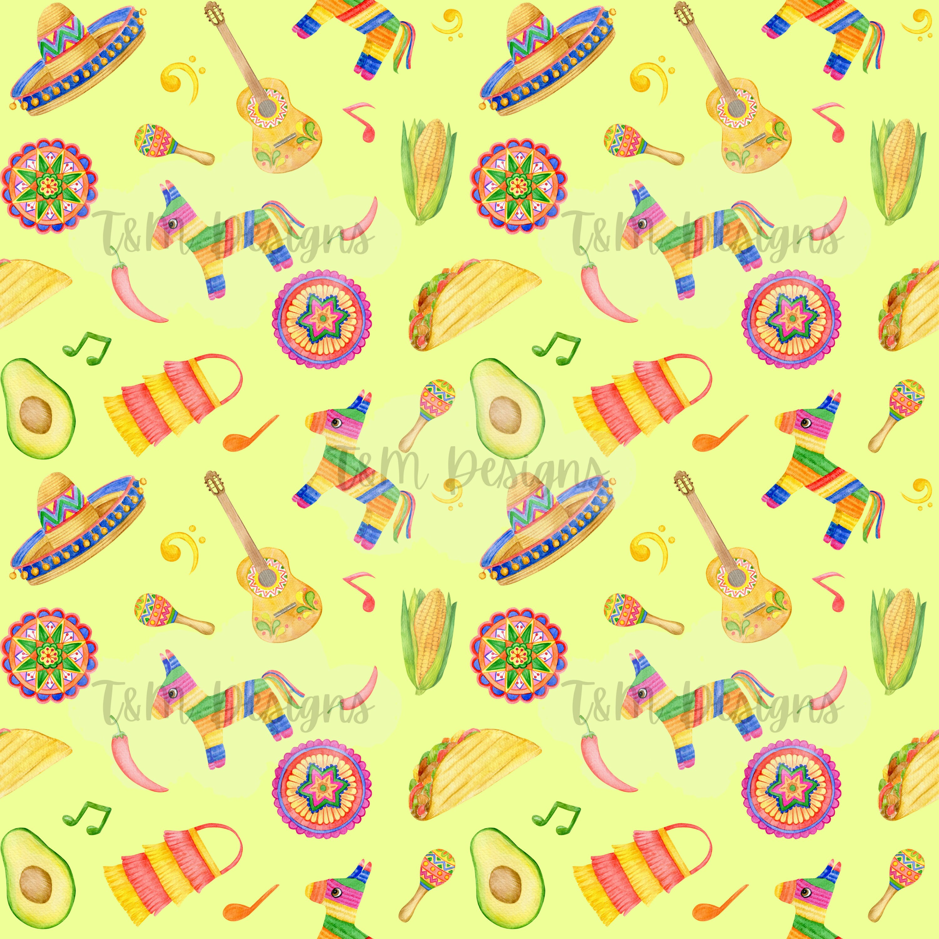 Fiesta Seamless Pattern, Fiesta Clipart, Watercolor Pattern, Seamless ...