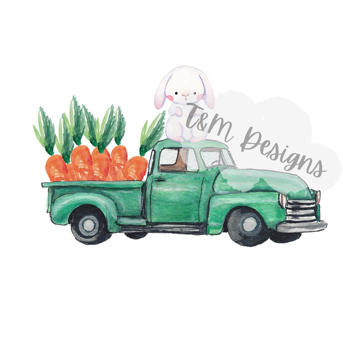 Easter Bunny Vintage Truck Clipart. Easter Truck Clipart. Watercolor ...