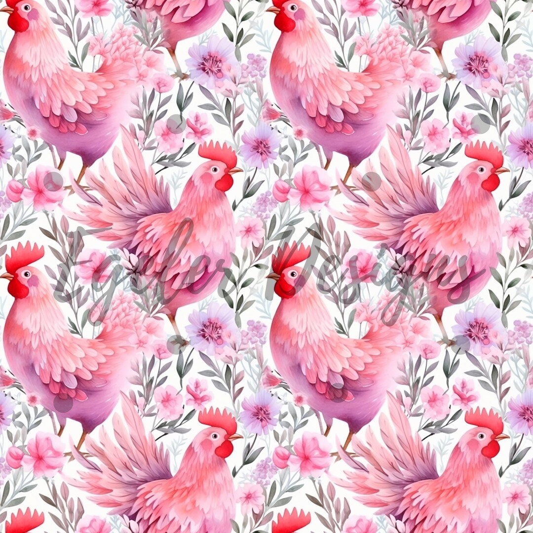 Pastel Chickens Seamless | Pink Chicken Seamless | Chicken Floral ...