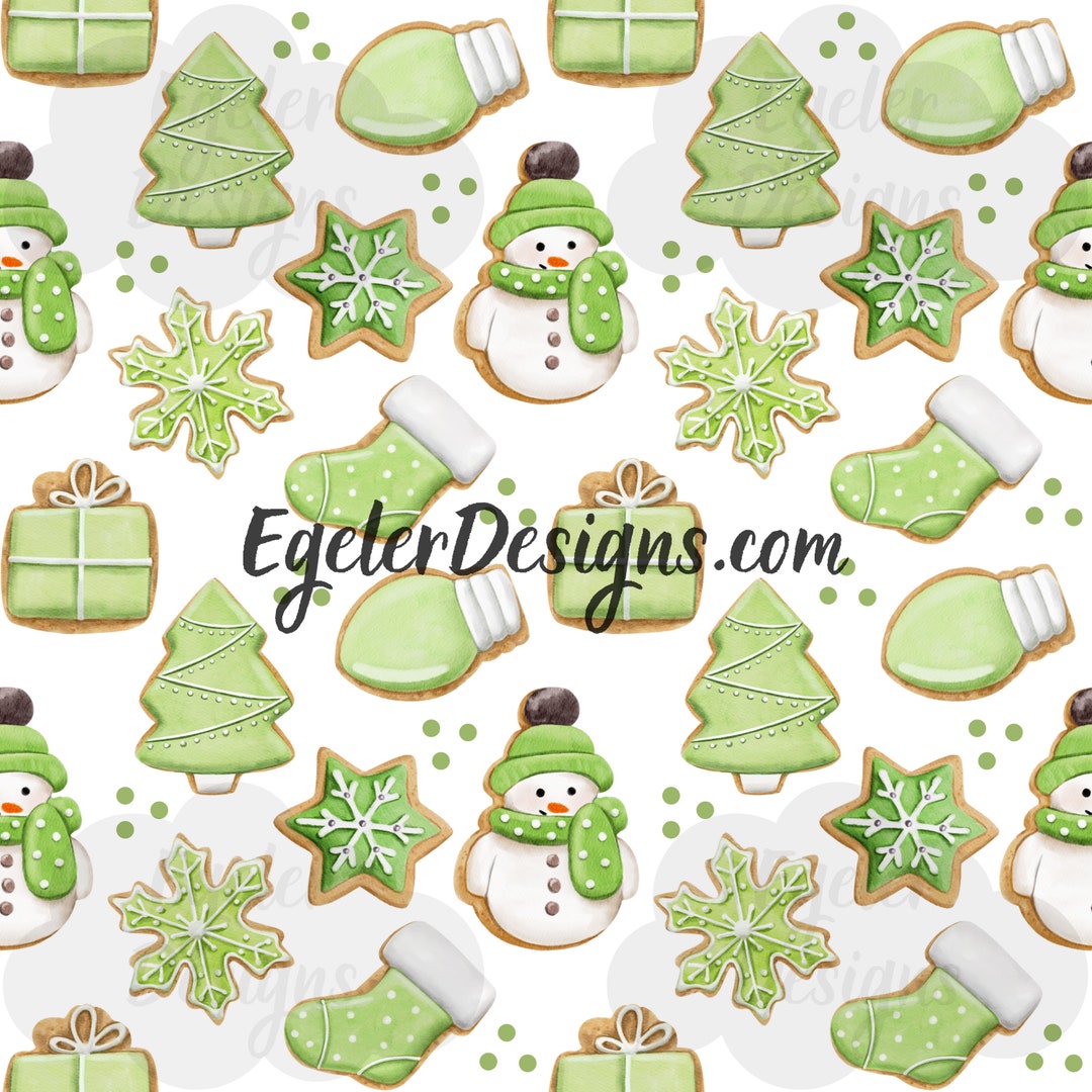 Seamless Pattern, Green Cookie Pattern, Christmas Cookie Pattern ...