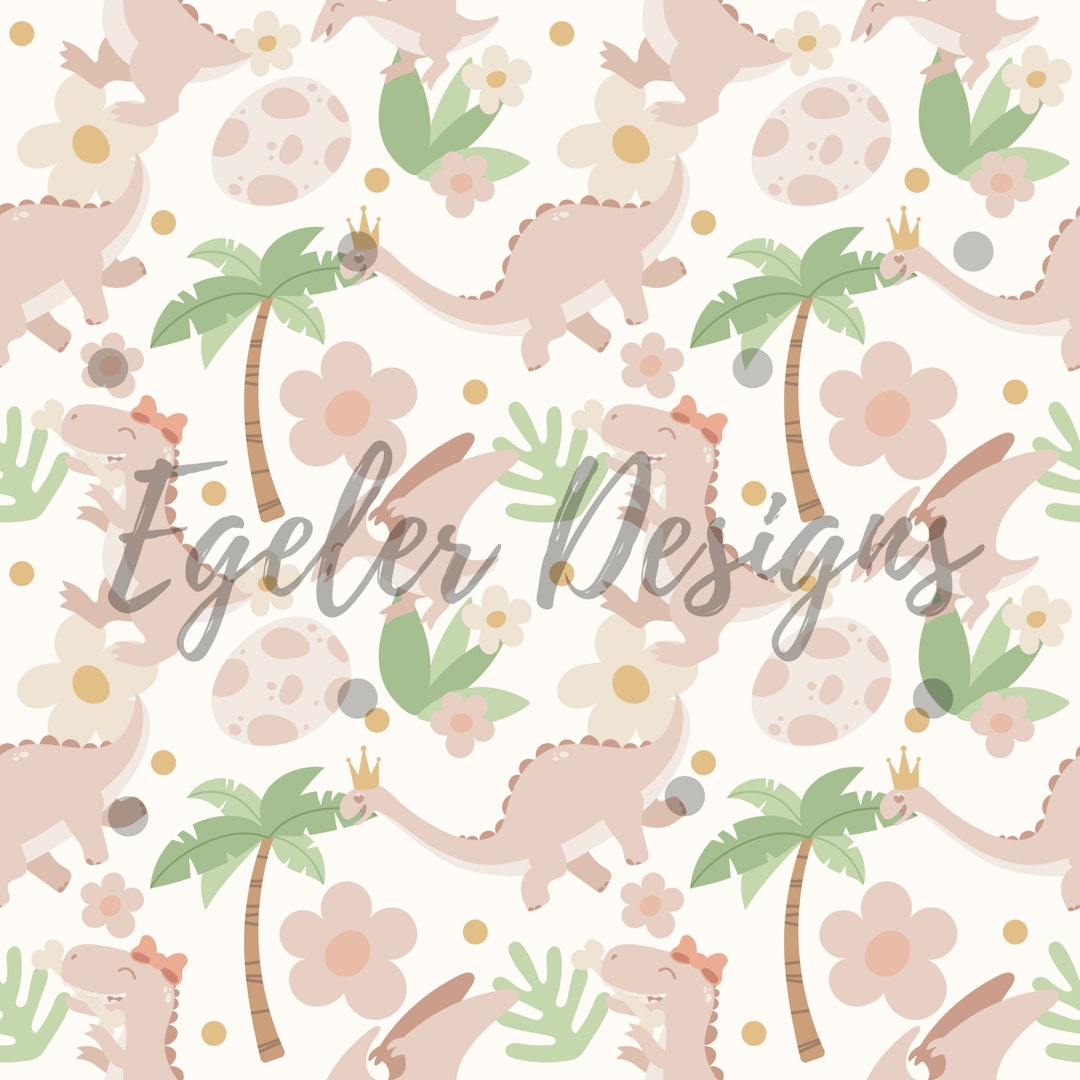 Boho Floral Dinosaurs, Muted Dinosaur Pattern, Seamless, Digital ...